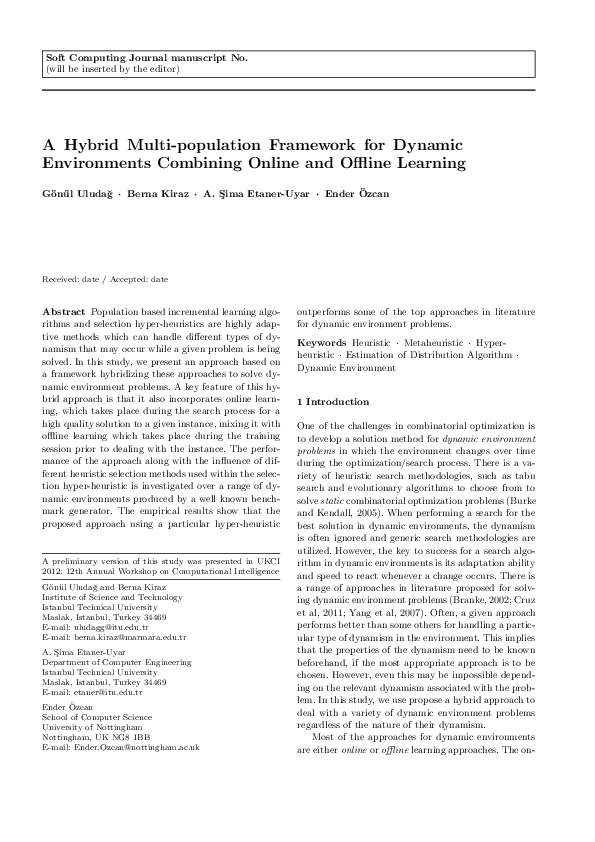 Pdf A Hybrid Multi Population Framework For Dynamic Environments