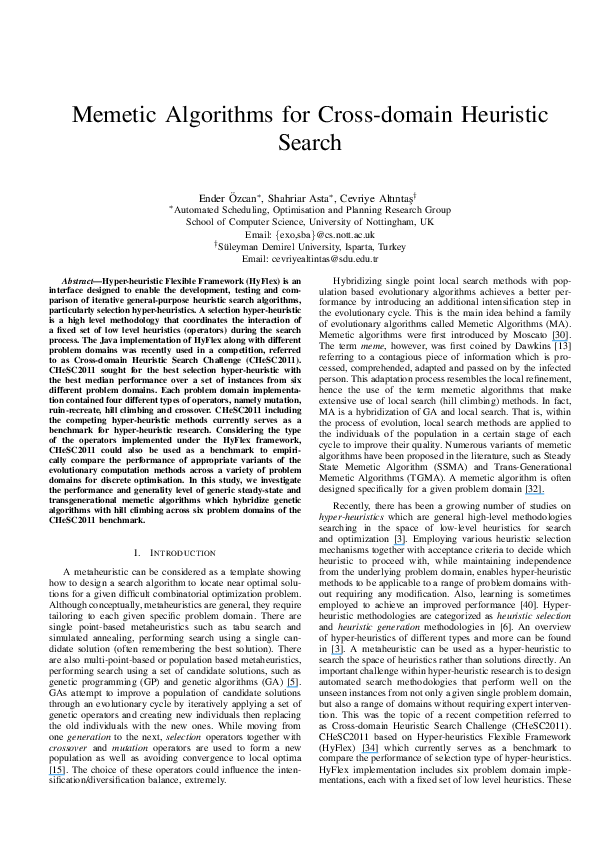 (PDF) Memetic algorithms for Cross-domain Heuristic Search