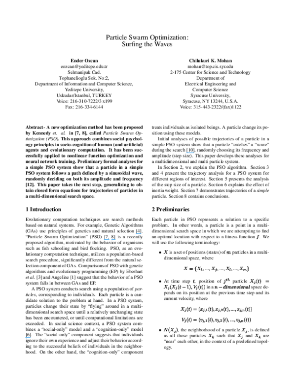 (PDF) Particle swarm optimization: surfing the waves