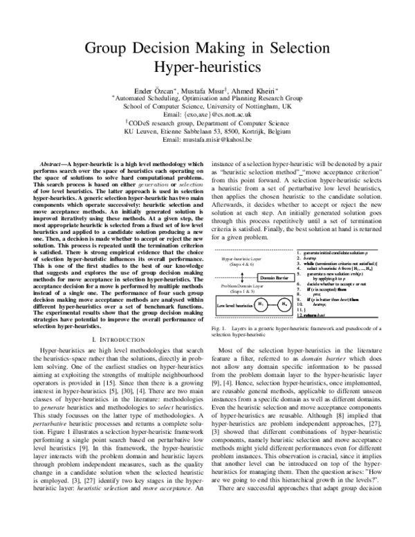Pdf Group Decision Making Hyper Heuristics For Function Optimisation