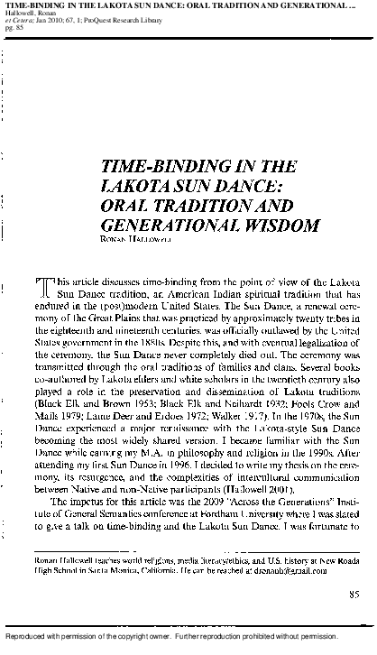 (PDF) Time-binding in the Lakota Sun Dance: Oral Tradition and ...