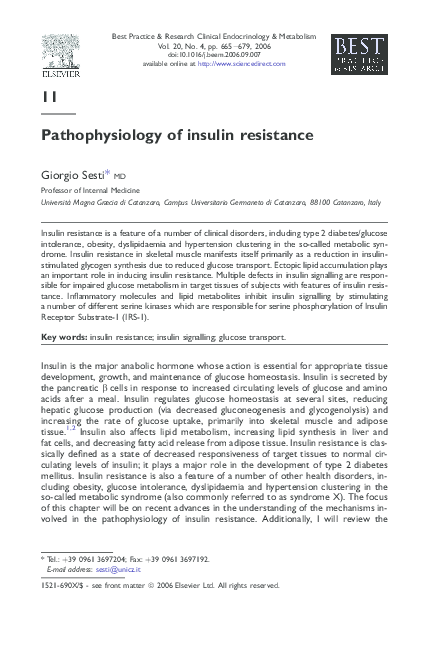 (PDF) Pathophysiology of insulin resistance (PDF) Pathophysiology of insulin resistance