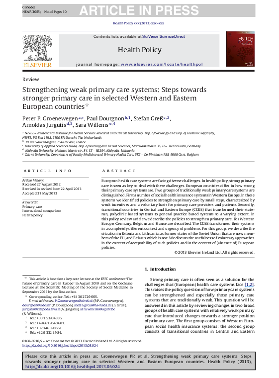 (PDF) Strengthening weak primary care systems: Steps towards stronger ...