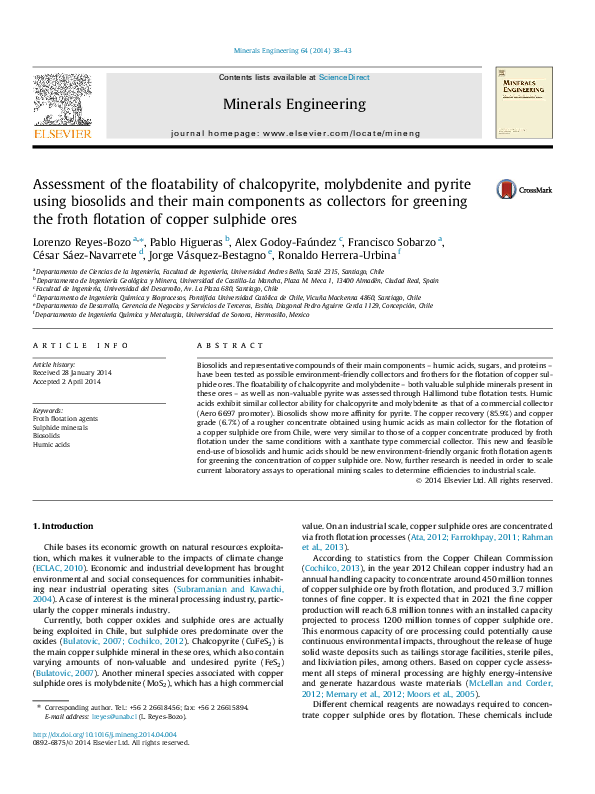 (PDF) Assessment of the floatability of chalcopyrite, molybdenite and ...