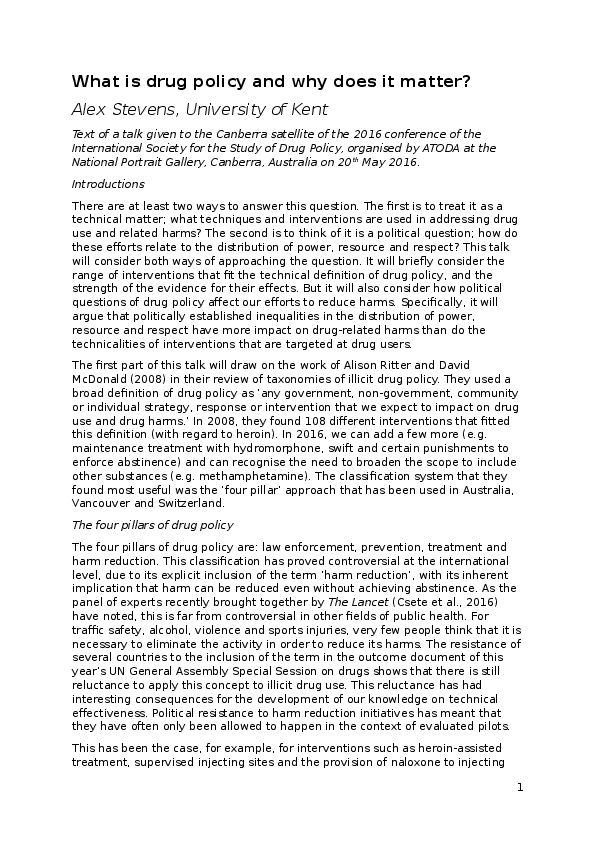 (DOC) What is drug policy and why does it matter