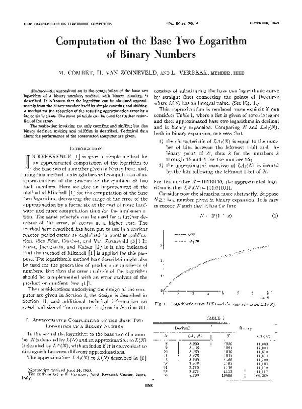 (PDF) Computation of the Base Two Logarithm of Binary Numbers