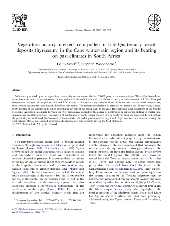 (PDF) Vegetation history inferred from pollen in Late Quaternary faecal ...
