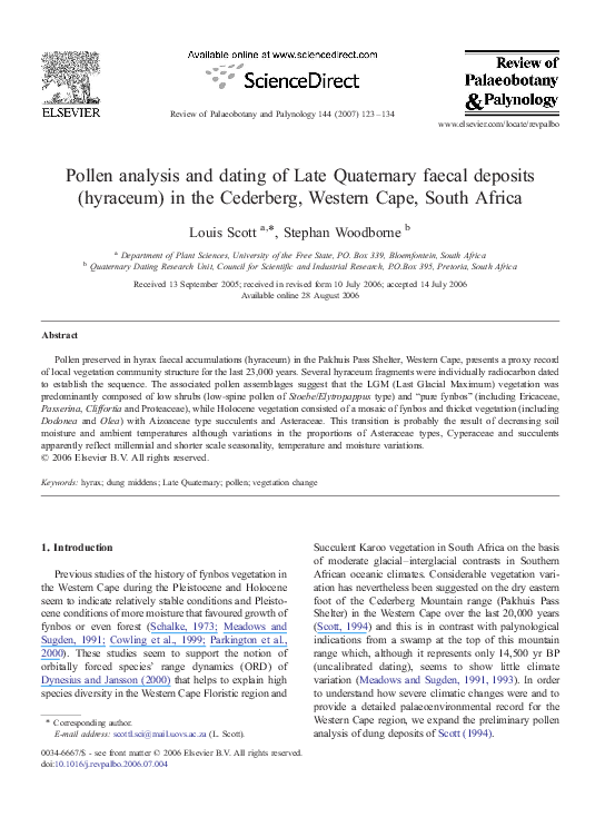 (PDF) Pollen analysis and dating of Late Quaternary faecal deposits ...