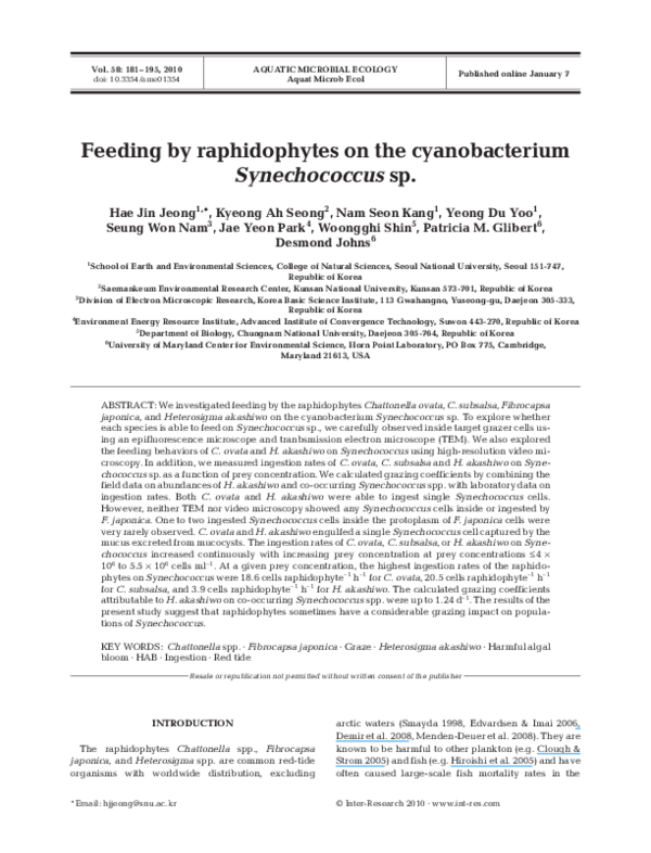 (PDF) Feeding by raphidophytes on the cyanobacterium Synechococcus sp