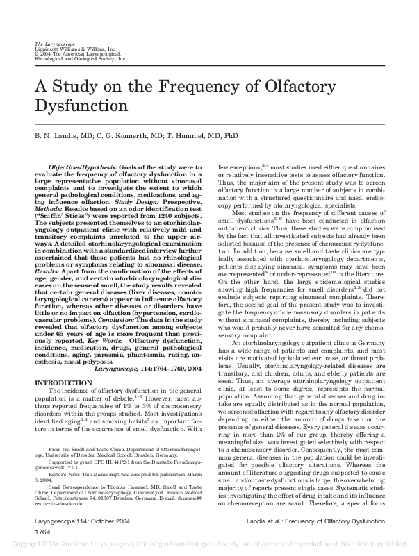 (PDF) A Study on the Frequency of Olfactory Dysfunction