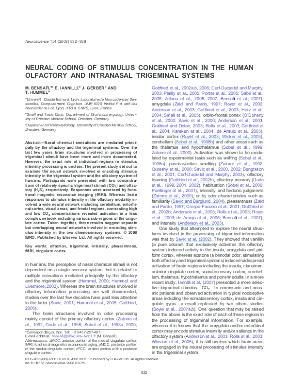 Pdf Neural Coding Of Stimulus Concentration In The Human Olfactory And Intranasal Trigeminal