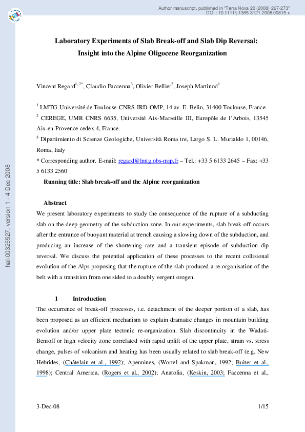 (PDF) Laboratory experiments of slab break-off and slab dip reversal ...
