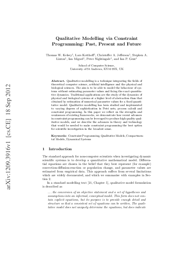 (PDF) Qualitative modelling via constraint programming