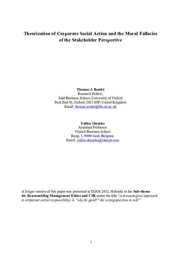 (PDF) Theorization of Corporate Social Action and the Moral Fallacies ...