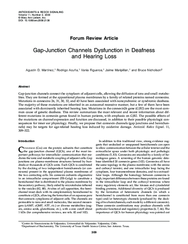 (PDF) Gap-Junction Channels Dysfunction in Deafness and Hearing Loss