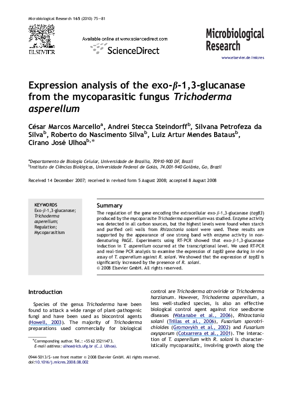 (PDF) Expression analysis of the exo-β-1,3-glucanase from the mycoparasitic fungus Trichoderma ...