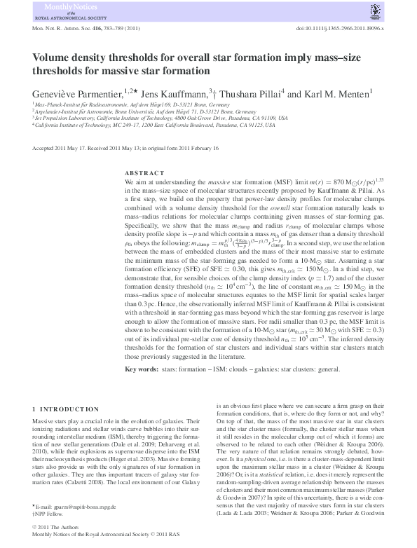 (PDF) Volume density thresholds for overall star formation imply mass ...