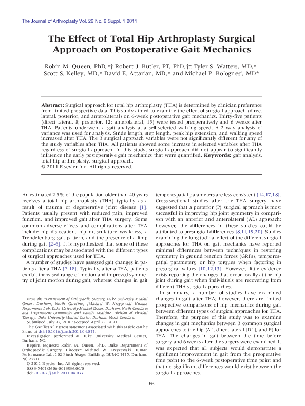 (PDF) The Effect of Total Hip Arthroplasty Surgical Approach on ...