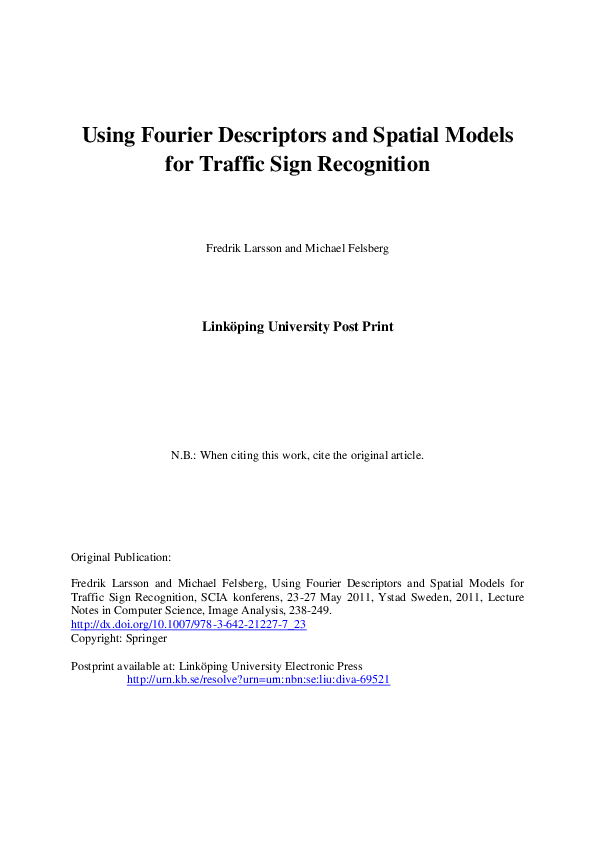 Pdf Using Fourier Descriptors And Spatial Models For Traffic Sign