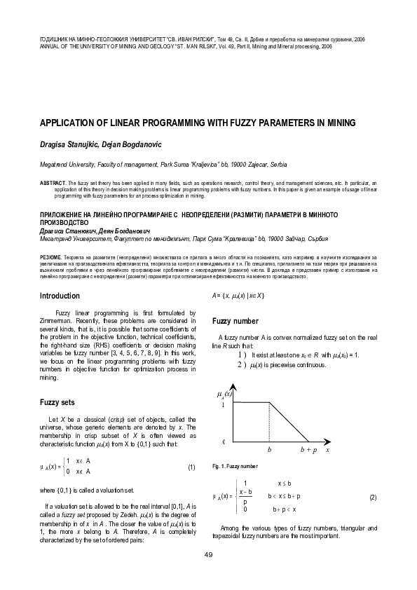 (PDF) Application of Linear Programming with Fuzzy Parameters in Mining