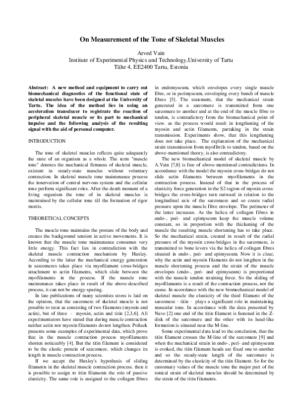 (PDF) On Measurement of the Tone of Skeletal Muscles