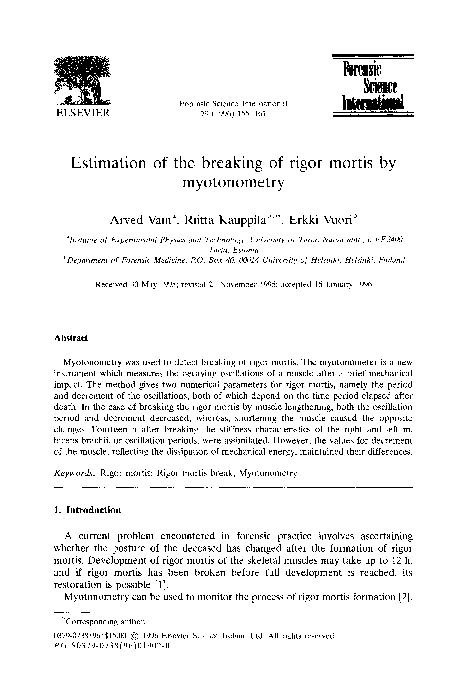 (PDF) Estimation of the breaking of rigor mortis by myotonometry