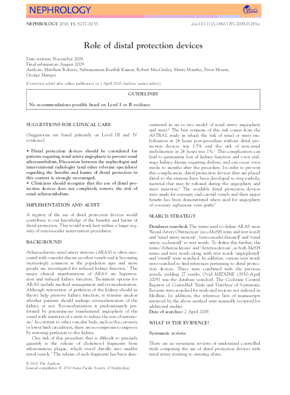 (PDF) Role of distal protection devices | George Mangos - Academia.edu