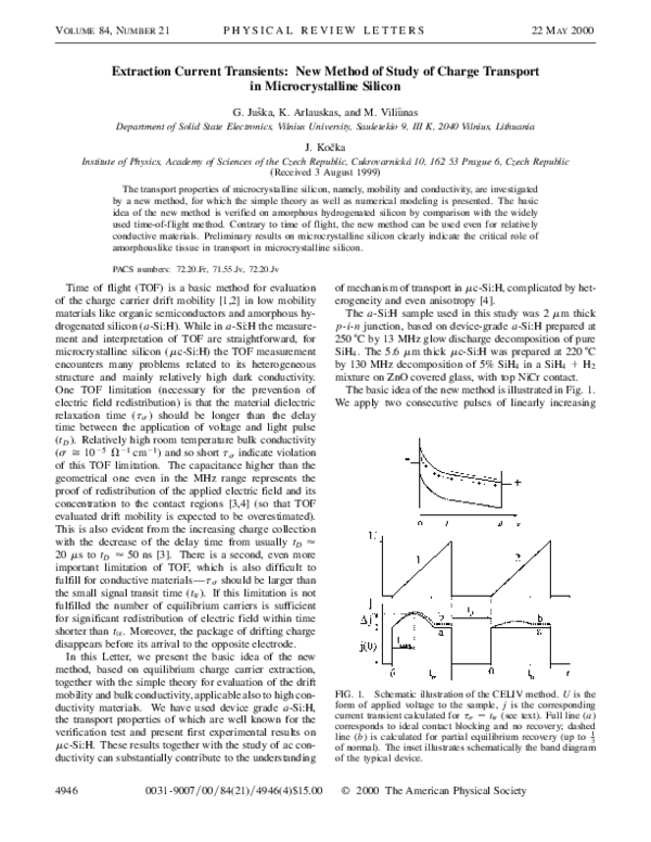 (PDF) Extraction Current Transients: New Method of Study of Charge ...