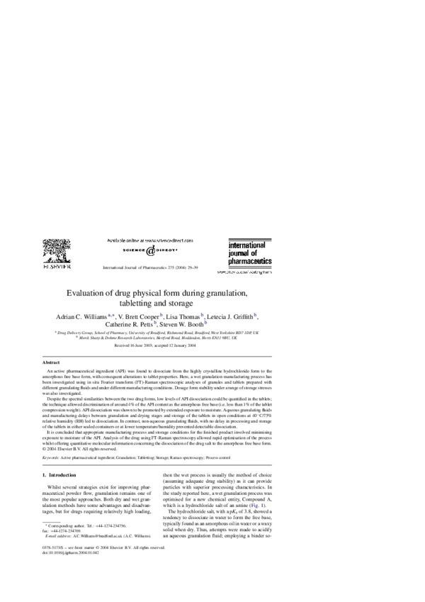 (PDF) Evaluation of drug physical form during granulation, tabletting ...