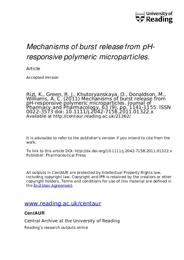 (PDF) Mechanisms of burst release from pH-responsive polymeric ...