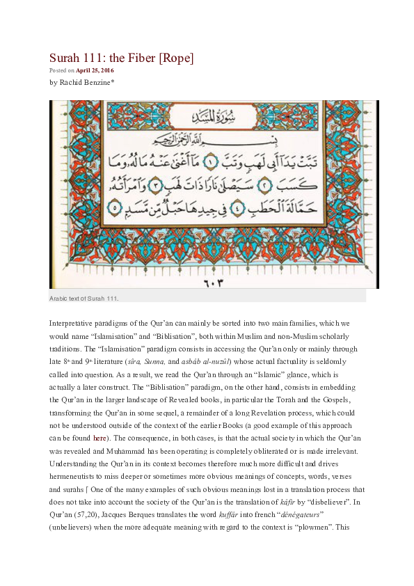 (PDF) Surah 111 : reconstructing the segmental society