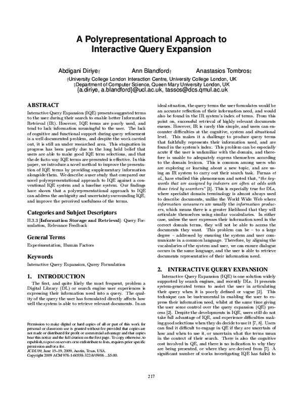 (PDF) A polyrepresentational approach to interactive query expansion