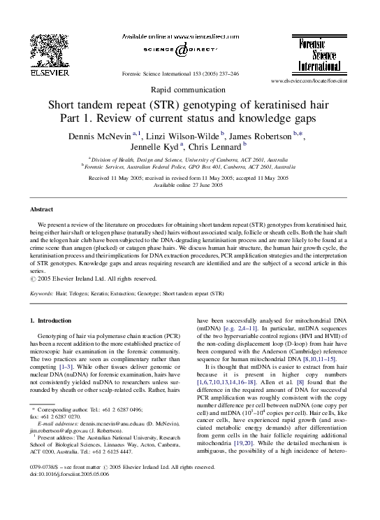 (PDF) Short tandem repeat (STR) genotyping of keratinised hair | Dennis ...