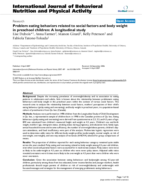 (PDF) Problem eating behaviors related to social factors and body ...