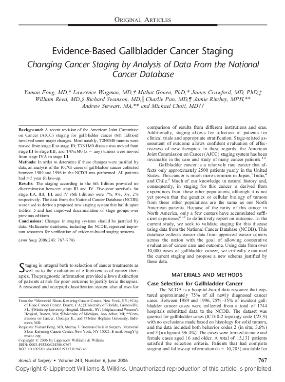 (PDF) Evidence-Based Gallbladder Cancer Staging