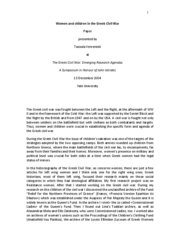 (PDF) Women and children in the Greek Civil War