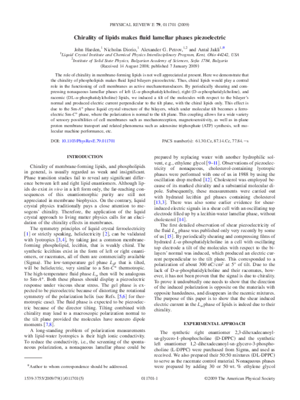 (PDF) Chirality of lipids makes fluid lamellar phases piezoelectric