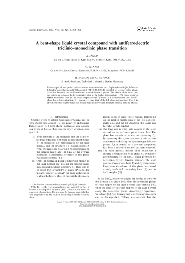 (PDF) A bent-shape liquid crystal compound with antiferroelectric ...