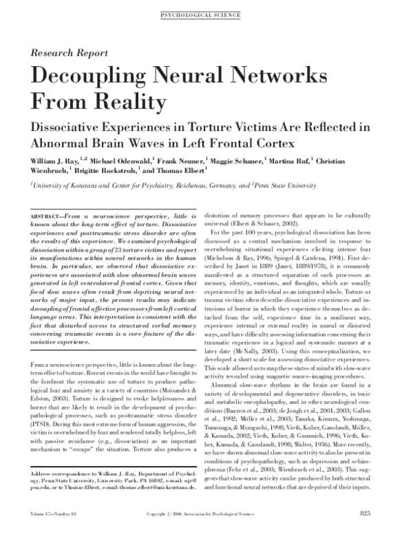 (PDF) Decoupling Neural Networks From Reality: Dissociative Experiences ...