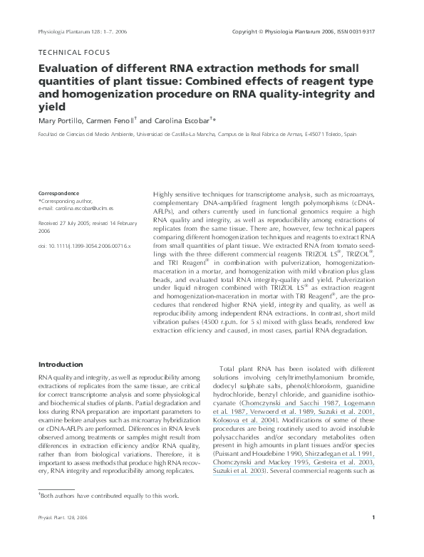 (PDF) Evaluation of different RNA extraction methods for small ...