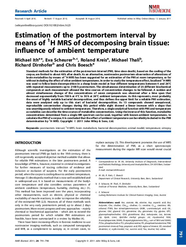 (PDF) Estimation of the postmortem interval by means of 1H MRS of ...