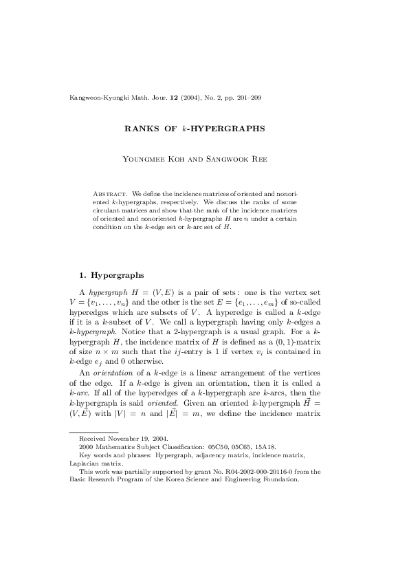 (PDF) RANKS OF k-HYPERGRAPHS