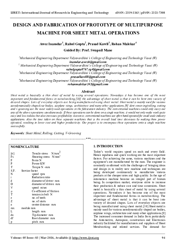 (PDF) DESIGN AND FABRICATION OF PROTOTYPE OF MULTIPURPOSE MACHINE FOR ...