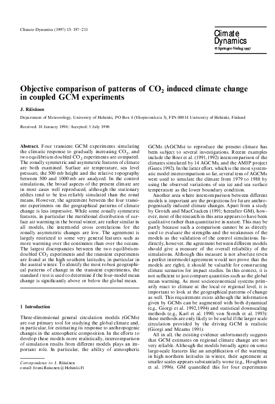 (PDF) Objective comparison of patterns of CO 2 induced climate change ...
