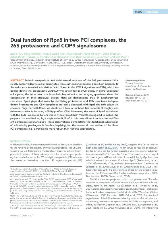 (PDF) Dual function of Rpn5 in two PCI complexes, the 26S proteasome ...
