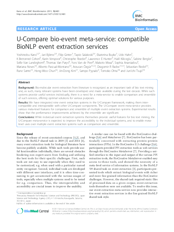 U Compare Bio Event Meta Service Compatible Bionlp Event Extraction
