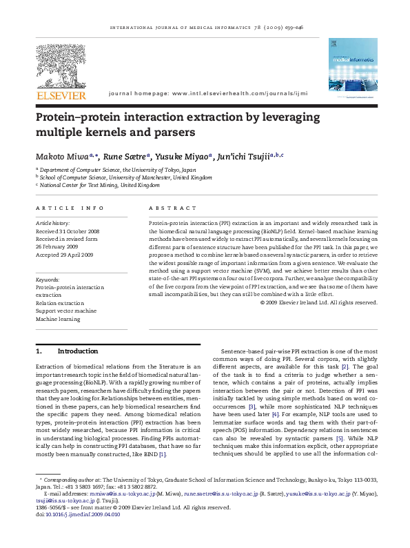 Pdf Protein Protein Interaction Extraction By Leveraging Multiple Kernels And Parsers