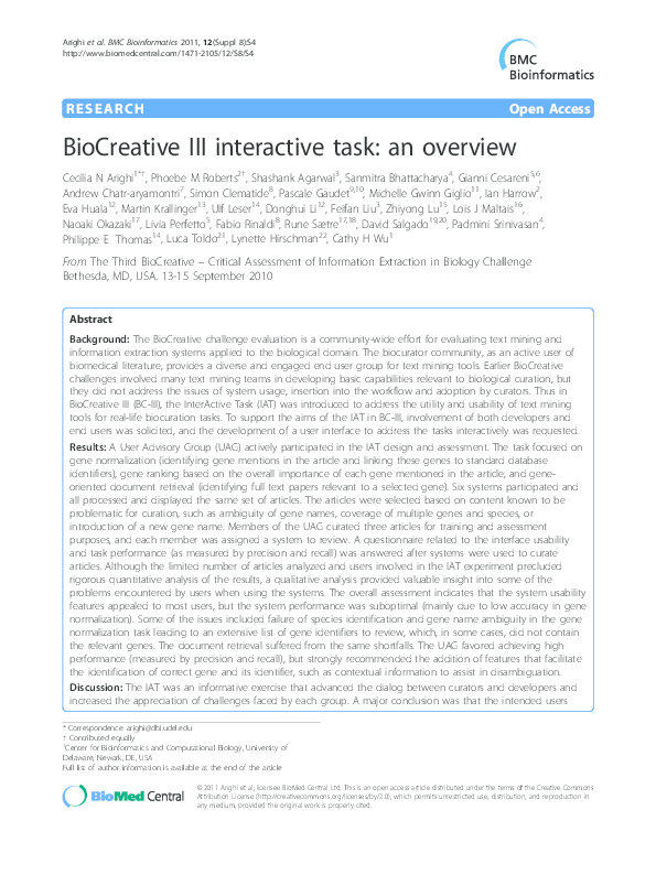 Pdf Biocreative Iii Interactive Task An Overview