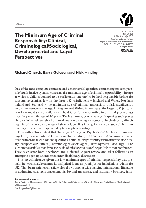 (PDF) The Minimum Age of Criminal Responsibility: Clinical ...