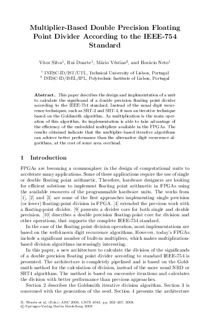 Multiplier-Based Double Precision Floating Point Divider According to ...